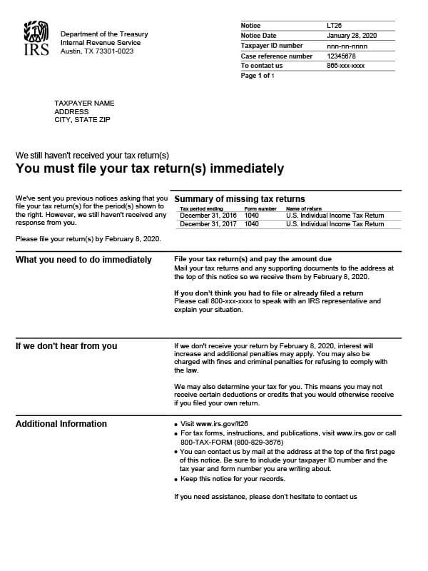 Aviso Del IRS LT26 Tax Defense Network